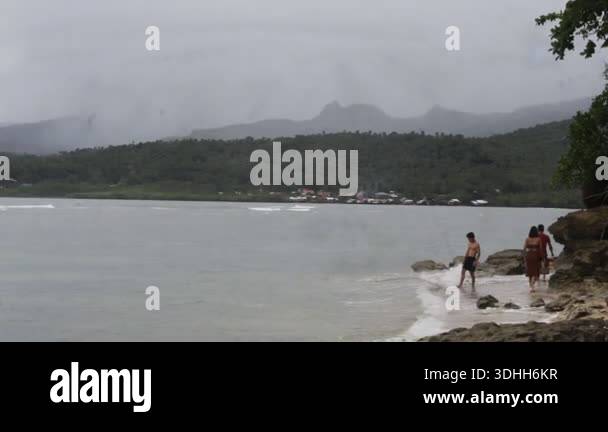 Cloudy Weather on a Mountain Forest People Walking on the Tourist Beach ...
