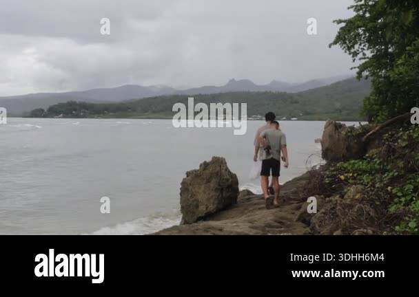 Cloudy Weather on a Mountain Forest People Walking on the Tourist Beach ...