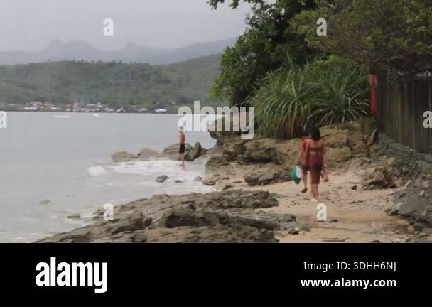 Cloudy Weather on a Mountain Forest People Walking on the Tourist Beach ...