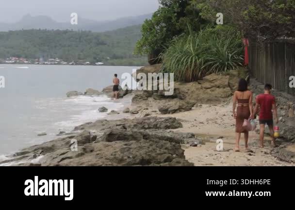 Cloudy Weather on a Mountain Forest People Walking on the Tourist Beach ...