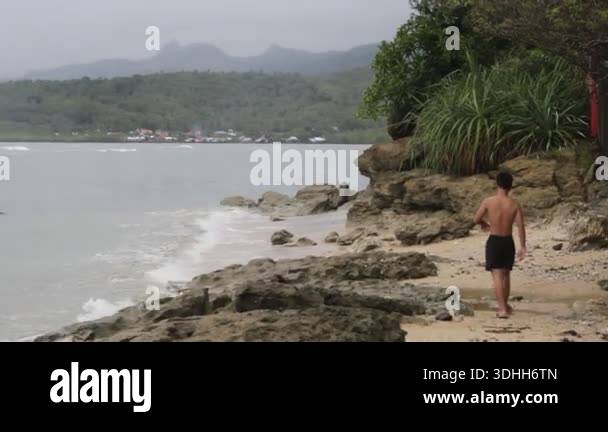 Cloudy Weather on a Mountain Forest People Walking on the Tourist Beach ...