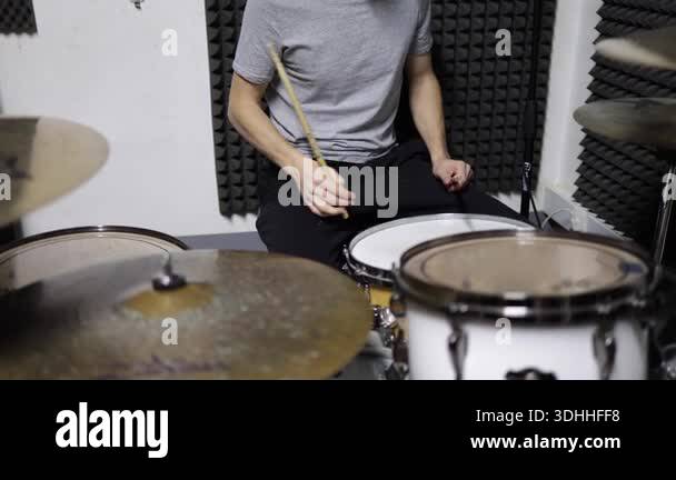 Professional handsome drummer playing drums in music studio Stock Video ...
