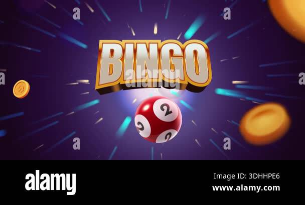 Bingo winner. Moving banner with lottery balls, flying gold coins and ...