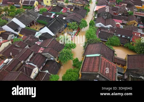 The deepest flood in history in Hoi An, Da Nang 2025. Aerial view of ...