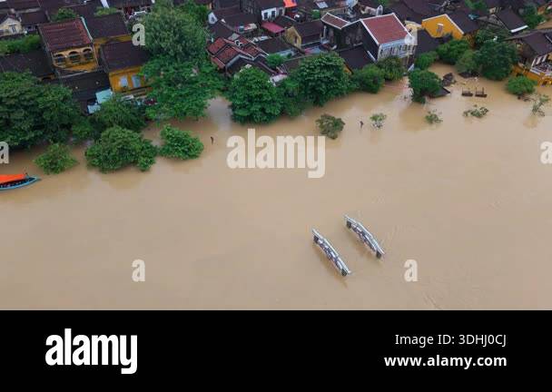 The deepest flood in history in Hoi An, Da Nang 2025. Aerial view of ...