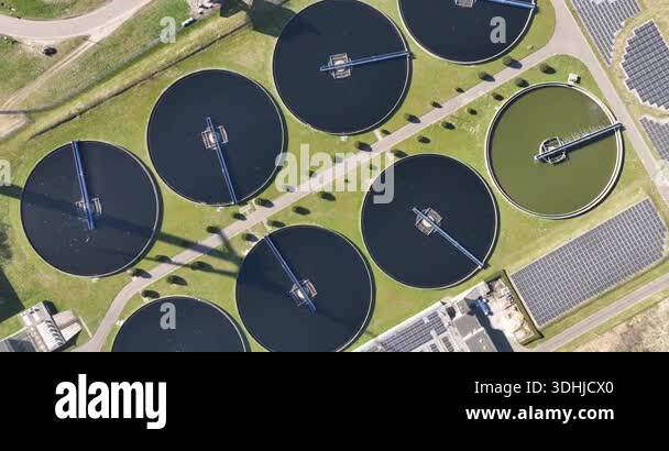 Top down aerial perspective showing the circular basins of a modern ...