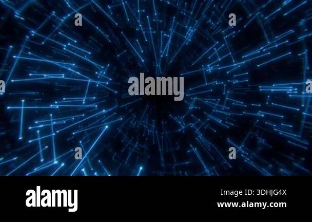 Seamless loop background with abstract blue digital tunnel formed by ...