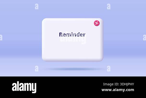 3D reminder concept. Moving banner with pop up notification, bell, and ...
