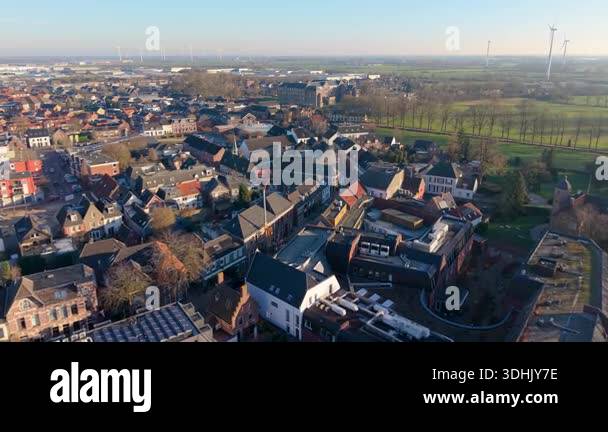Aerial view of suburban town with clustered homes, central ...