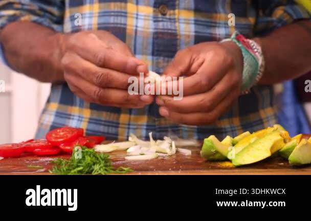 Close up man hands making healthy Mexican tacos tortilla at home Stock ...