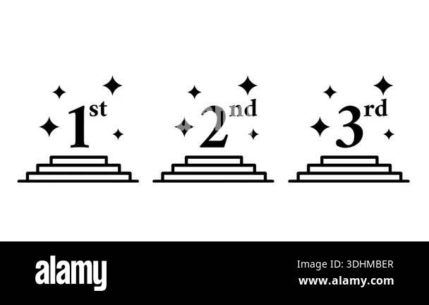 Three separate tiered podiums are labeled for first, second, and third ...