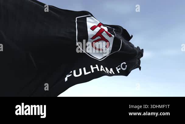 London, UK, 10.01.2026; Fulham FC football club flag waves against a ...