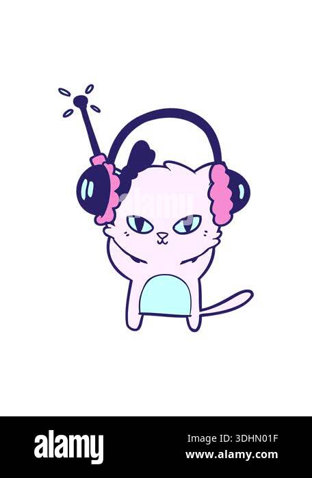 shaking motion animation of cute cartoon cat with head phones Stock ...