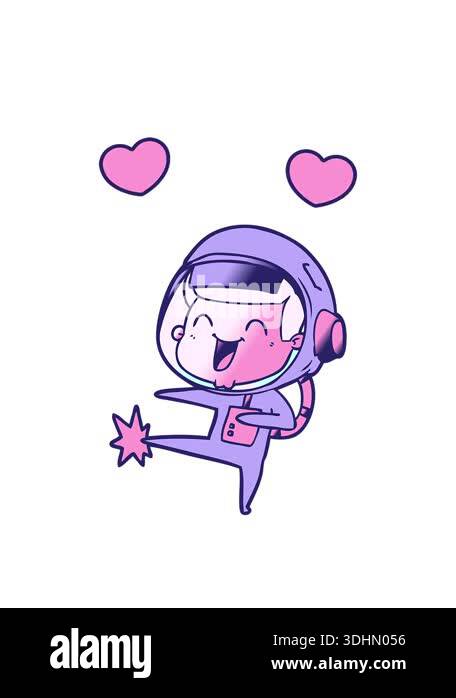 spinning hearts animation of happy hand drawn cartoon astronaut Stock ...