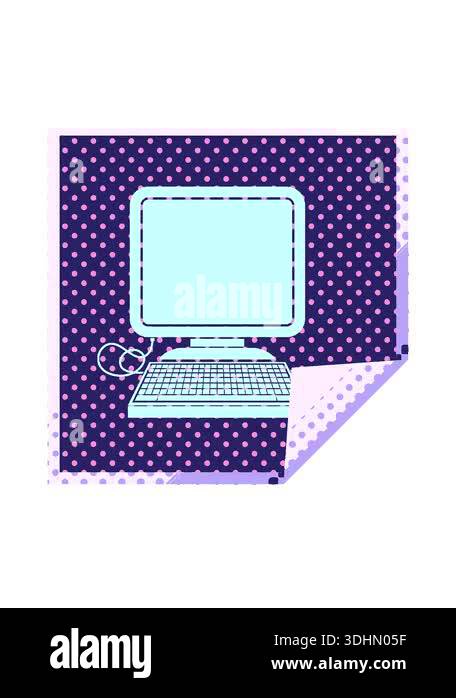 power up animation of computer with mouse and screen square peeling ...