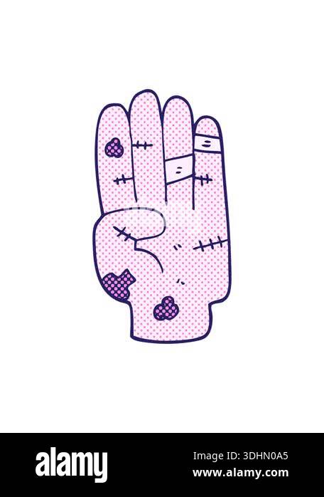 pressure popping animation of freehand drawn cartoon injured hand Stock ...