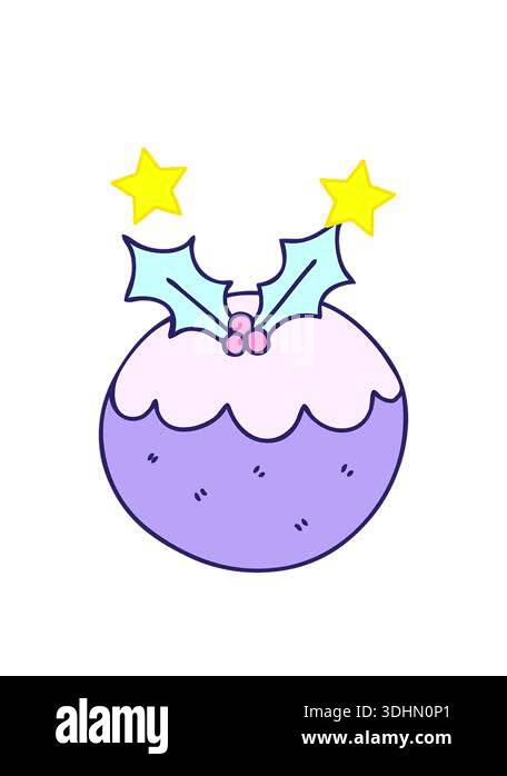 spinning stars animation of hand drawn cartoon christmas pudding Stock ...