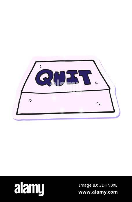 glitter effect animation of sticker of a cartoon quit button Stock ...