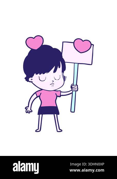 spinning hearts animation of cartoon woman character in neon Stock ...