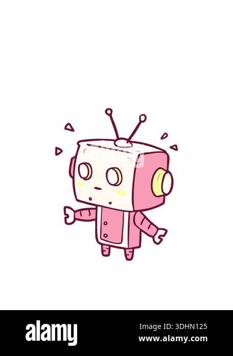 jumping motion animation of cute cartoon surprised robot in bright glow ...