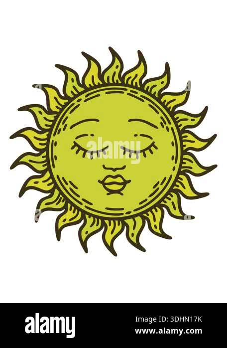 changing color animation of tattoo in traditional style of a sun Stock ...