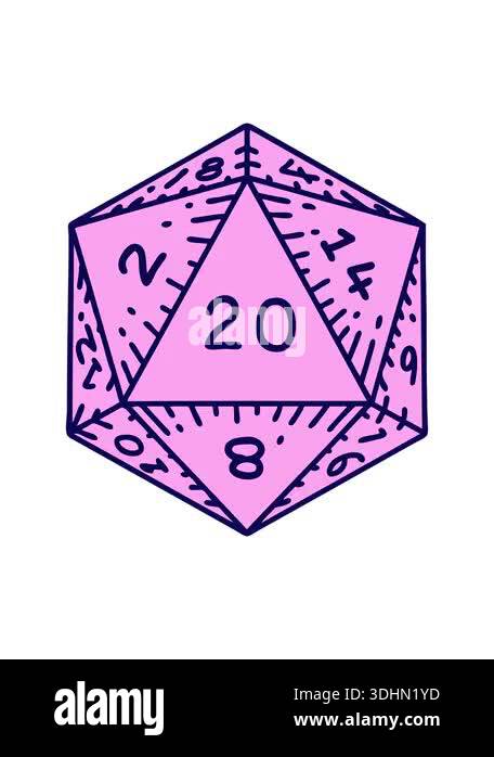 neon light effect animation of Retro Tattoo Style natural 20 D20 dice ...