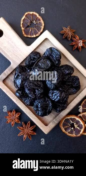 Sweet dried plums or prunes, organic dehydrated fruit for dietary ...