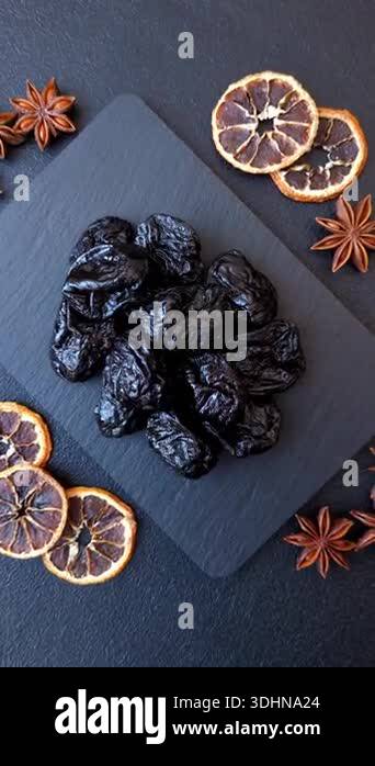 Sweet dried plums or prunes, organic dehydrated fruit for dietary ...