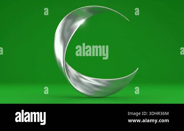 A sleek, silver, twisted crescent shape rotates smoothly against a ...