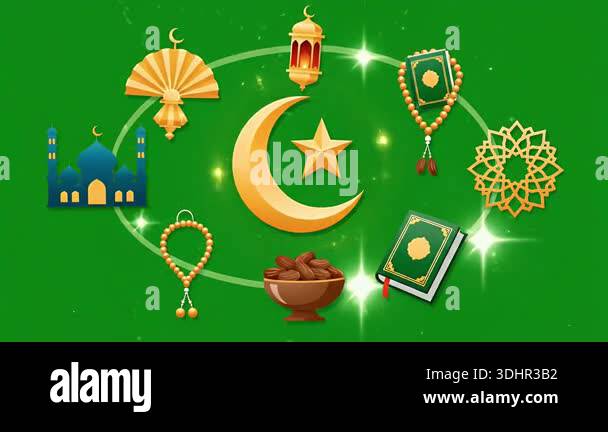 Collection of traditional Islamic symbols and items like crescent moon ...