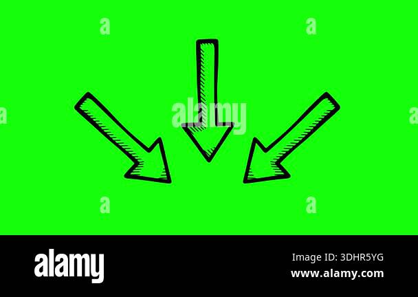 2D animation of three black arrows pointing to the middle. Hand-drawn ...