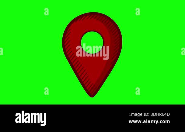 hand-drawn red GPS pin animation. Stylized doodle look with cross ...