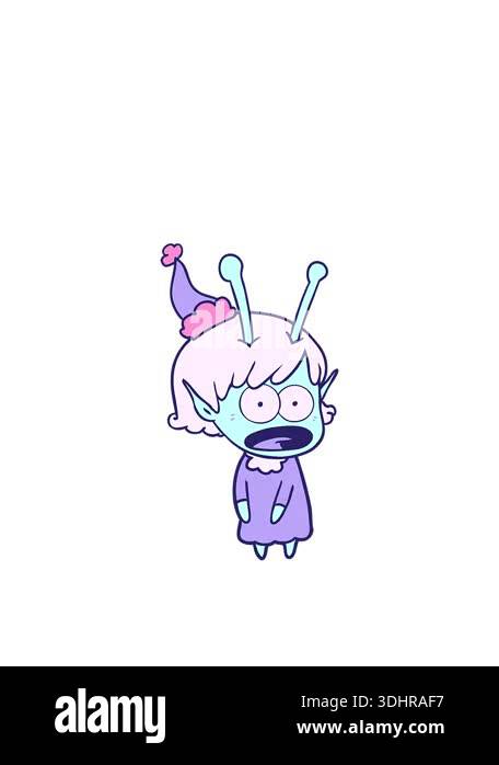 jumping motion animation of hand drawn line drawing of a shocked alien ...