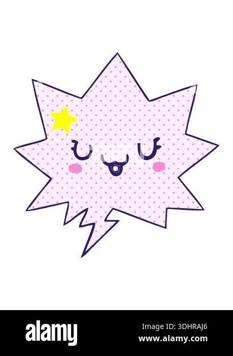 twinkling stars effect animation of cute happy cartoon face with speech ...