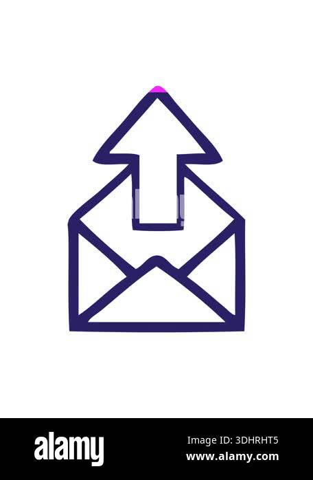 power up animation of line drawing cartoon of a envelope with arrow ...