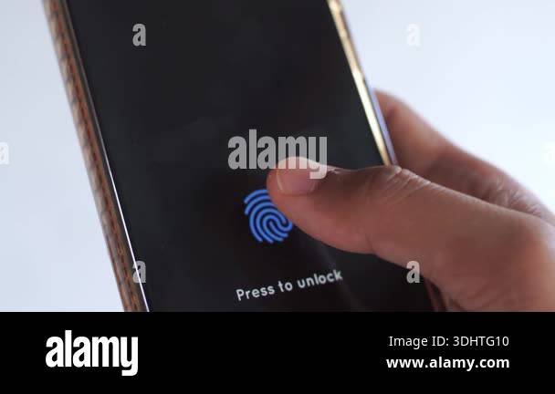 Hand Unlocking Smartphone with Fingerprint Biometric Security Stock ...