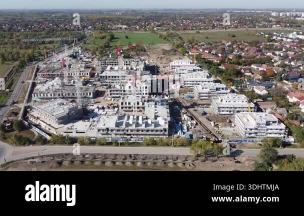 Aerial view of a large modern residential construction site featuring ...