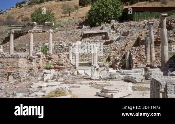 Ancient ephesus stone column ruins and weathered masonry, sharp texture ...