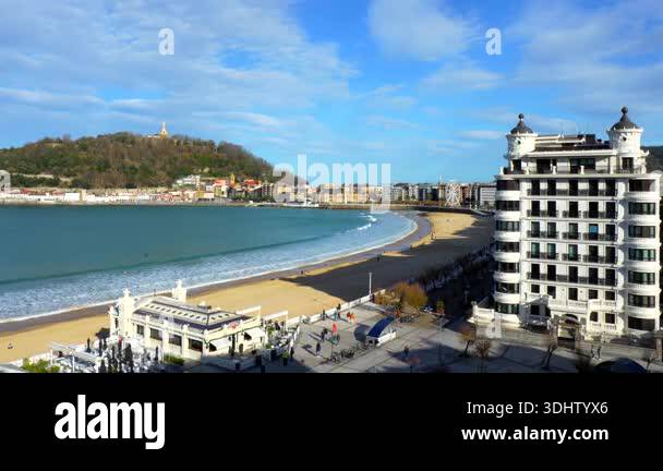 Beautiful panoramic view of la concha bay in san sebastian, spain, with ...