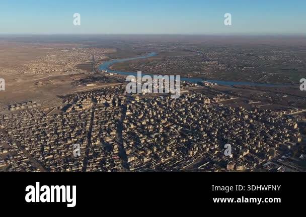 In Deir ez-Zor, Eastern Syria on January 21, 2026, Drone shot ...
