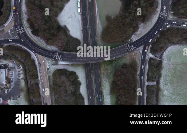 Aerial drone footage tilting up over Toyota Island interchange in ...