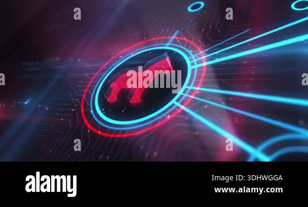 Trojan alert cyber attack and computer warning symbol digital concept ...