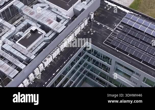 Aerial view of sustainable internet data center roof Stock Video ...