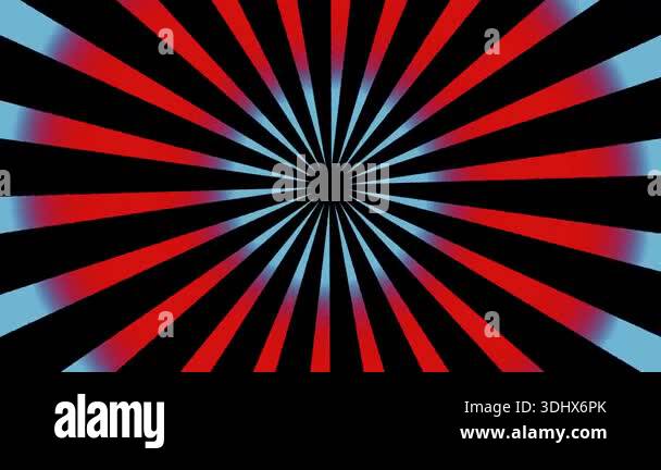 Abstract radial burst of red and blue stripes against a black ...