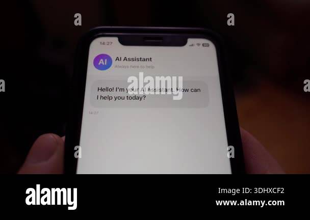 Chatting with an AI assistant about training in a mobile app, close-up ...