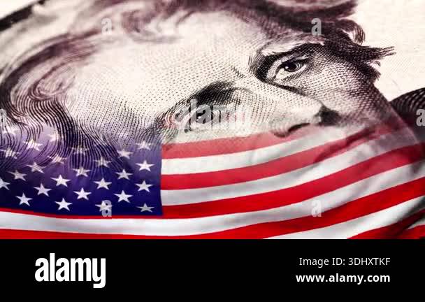 Dollar bills and the American flag as symbol of the American economy ...