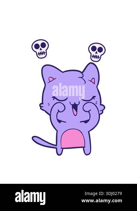 spinning skulls animation of cartoon of a cat fun drawing Stock Video ...