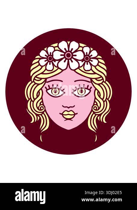 neon light effect animation of iconic tattoo style image of female face ...