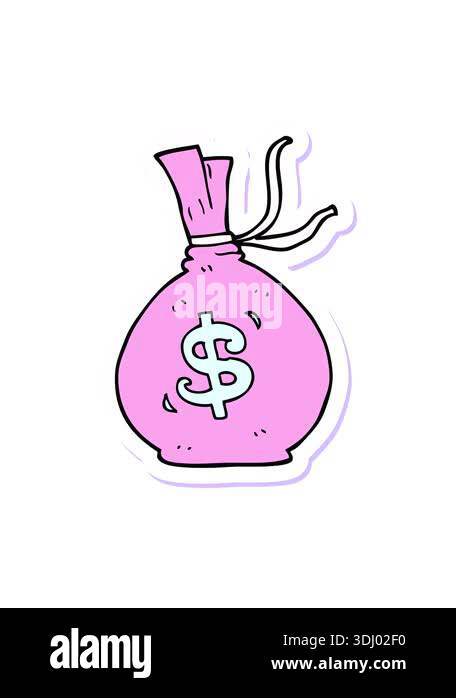 neon light effect animation of sticker of a cartoon bag of money Stock ...