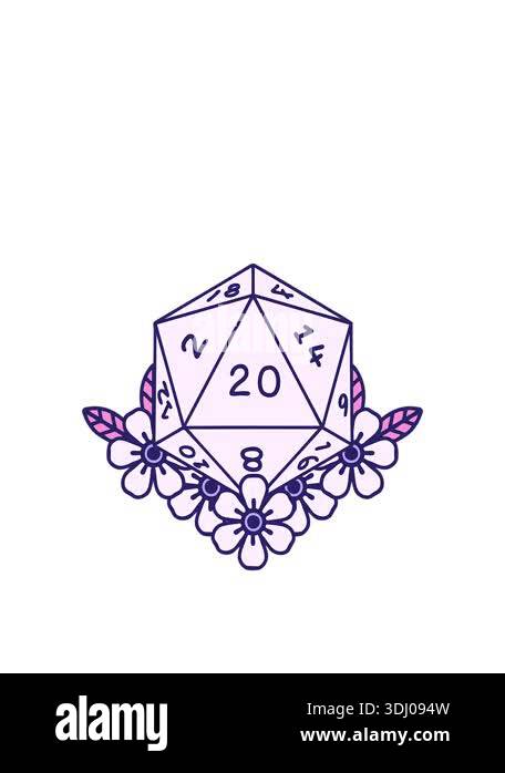 stretching up animation of D20 dice roll with floral element Stock ...